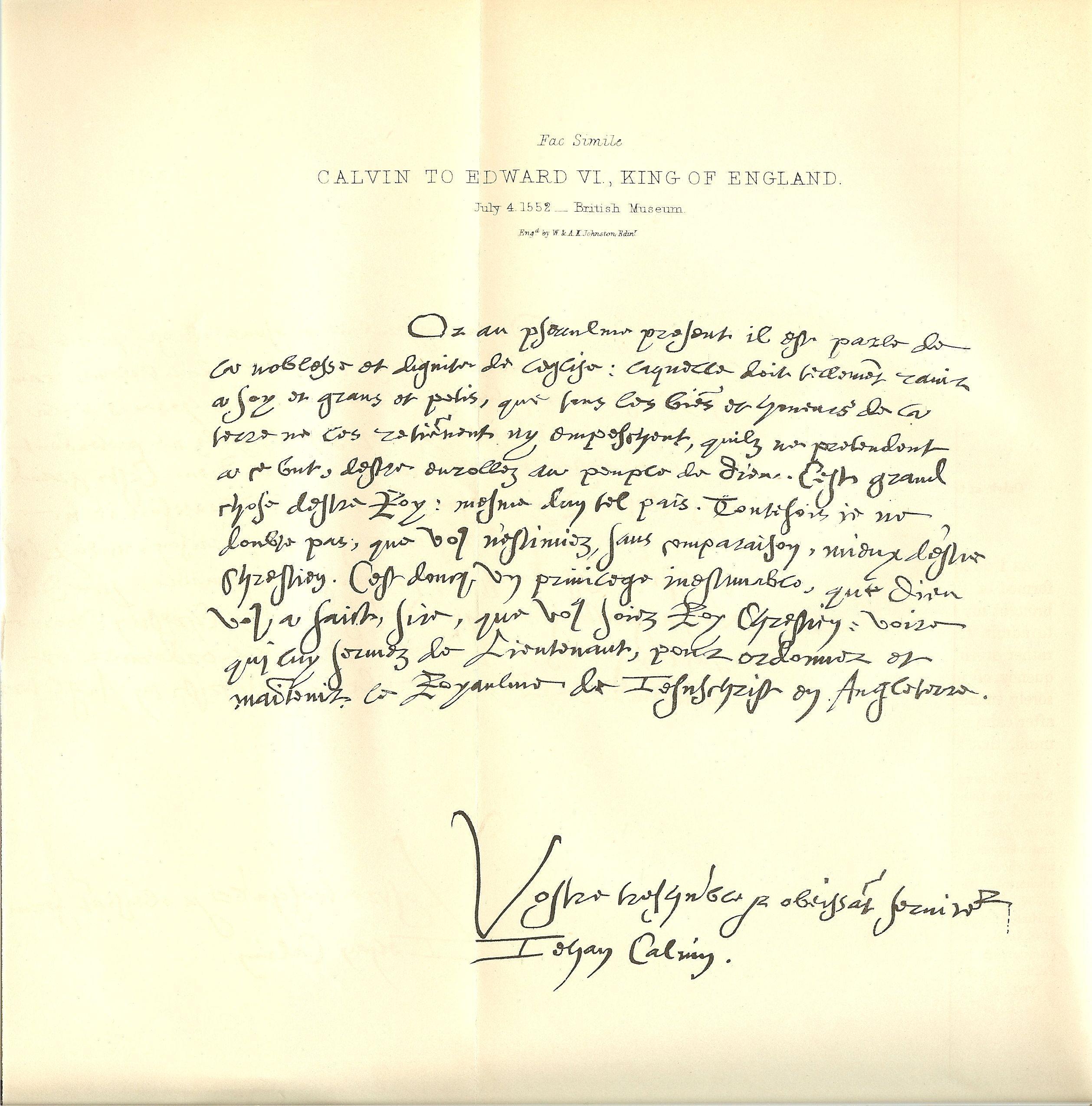 John Calvin’s letter to the King Edward VI | Reformed Theology at ...